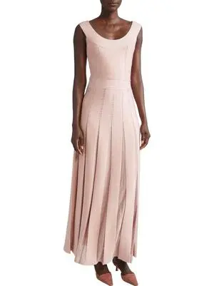St. John Crystal Embellished Pleated Piqué Gown - Rose Quartz
