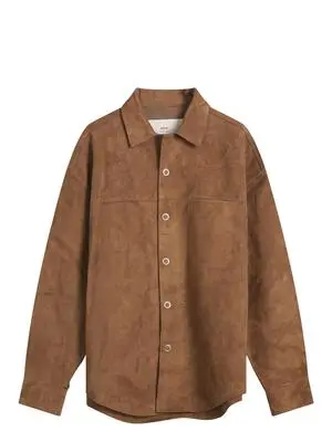 Ami Goat Suede Leather Shirt Jacket - Noisette