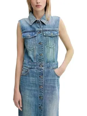 Miss Sixty Sleeveless Denim Midi Dress - Blue