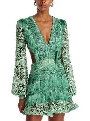 PatBO Fringe Mini Dress - Lght Green