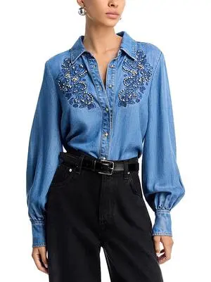 Cinq À Sept Rhinestone Embellished Shirt - Ciel