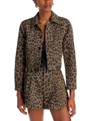 L'Agence Marla Leopard Cropped Jacket - Tan Multi