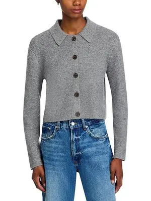 French Connection Ellie Collared Knit Cardigan - Mid Gray Melange