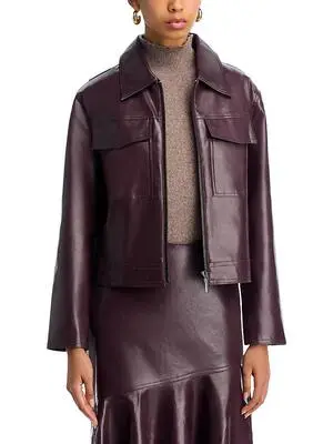 French Connection Faux Leather Bomber Jacket - Bordeaux