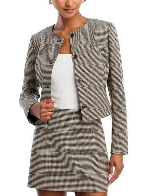 French Connection Houndstooth Cropped Jacket - Brown Multi