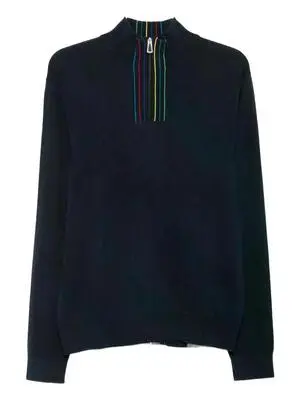 Paul Smith Stripe-detail Zip-neck Sweater - Blue