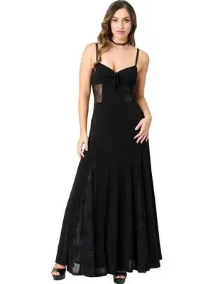 Unique Vintage Sheer Spiderweb Godet Maxi Dress - Black