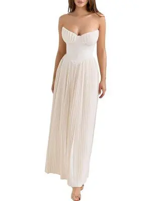House Of Cb Marcella Strapless Pleated Georgette Gown - Ivory