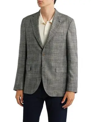 JACK VICTOR Midland Contemporary Fit Marled Plaid Sport Coat Grey
