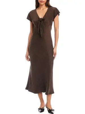 Fifteen Twenty Emmeline Tie-front Flutter Sleeve Midi Dress - Brown