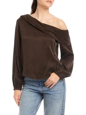 Fifteen Twenty Satin One-shoulder Top - Brown
