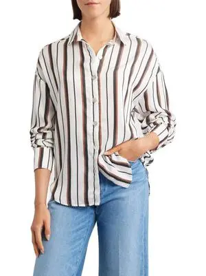 Bella Dahl Striped Boyfriend Shirt - Autumn Lurex Stripe