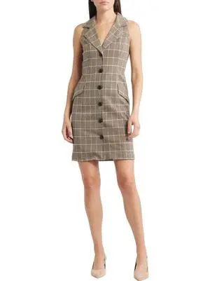 Vince Camuto Windowpane Plaid Coat Dress - Black Tan