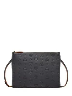 Mcm Monogram Leather Crossbody Pouch - Black