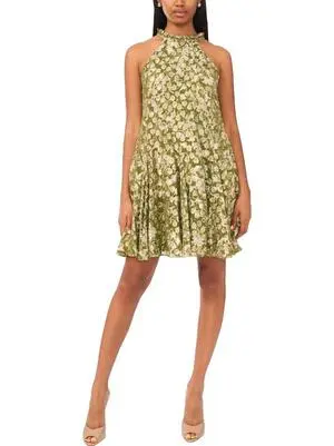 CECE DUPRAZ Metallic Leaf Print Dress - Cedar Green