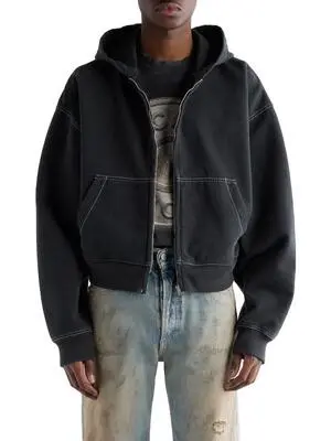 Acne Studios Foscar U Autograph Logo Embroidered Zip Hoodie - Faded Black