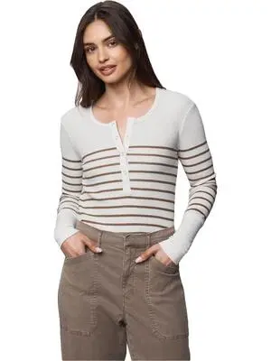 Splendid Stripe Thermal Henley - Chocolate
