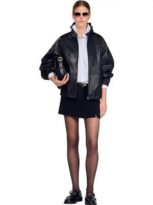 Sandro Oversized Leather Jacket - Black