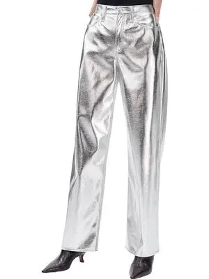 Rag & Bone High-waist Faux Leather Wide-leg Pants - Silver
