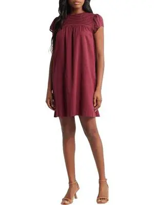 Charles Henry Pintuck Cotton Mini Dress - Burgundy