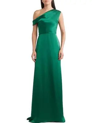 Amsale Alden One-shoulder Satin Gown - Emerald