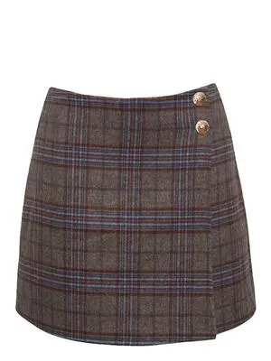 Cara Cara Kitty Plaid Mini Wrap Skirt - Allen Plaid