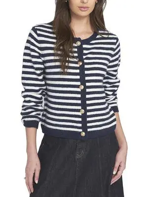 ELLE COLLECTION Fuzzy Striped Cardigan - Multi