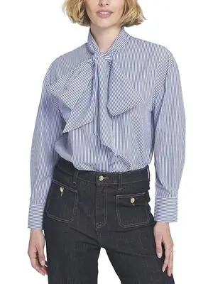 ELLE COLLECTION Striped Bow Shirt - Blue