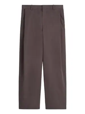 Cos Wide-Leg Pleated Cotton Trousers Brown