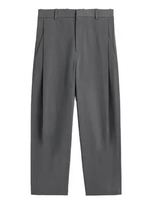 Cos Wide-leg Pleated Cotton Trousers - Gray