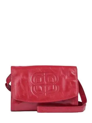 LK BENNETT Embossed Leather Crossbody Bag Claret
