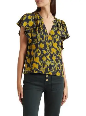 Ulla Johnson Lilo Flutter-sleeve Top - Verdite
