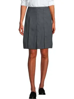 LANDS' END Solid Box Pleat Above Knee Skirt - Haze Gray