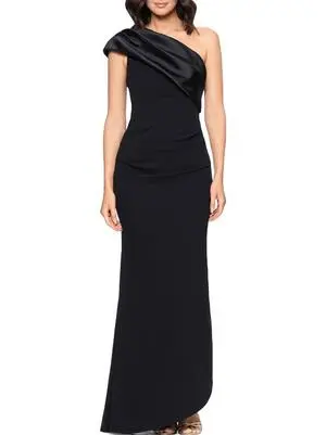 Betsy & Adam One-shoulder Column Gown - Black