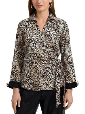 Foxcroft Salina Animal Print Blouse Brown Multi