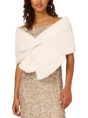 Adrianna Papell Faux Fur Shawl With Crystal Trim - Ivory