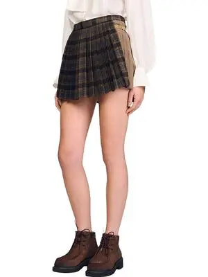 Sandro Short Checked Pleated Skirt - Orcher/ Blue
