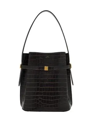 TOTEME Croco-embossed Leather Bucket Bag - Brown