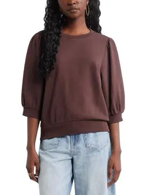 Treasure & Bond Puff Sleeve Crewneck Sweatshirt - Brown Malicacia