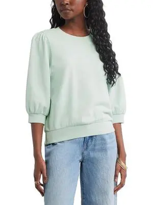 Treasure & Bond Puff Sleeve Crewneck Sweatshirt - Teal Surf