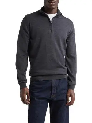 John Smedley Tapton Quarter Zip Merino Wool Sweater Charcoal