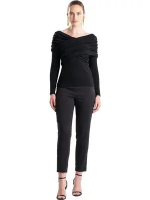 Natori Layering Jersey Rouched Long Sleeve Top - Black