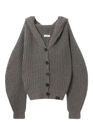 Stella McCartney Chunky Ribbed Hooded Cardigan Gray