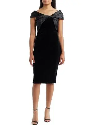Eliza J Satin Wrap Detail Velvet Sheath Dress - Black