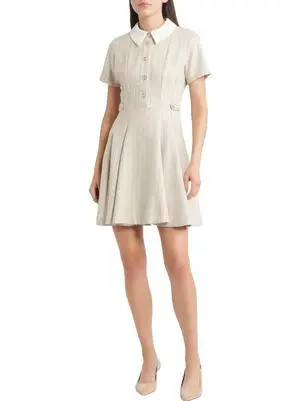 ZOE AND CLAIRE Short Sleeve Fit & Flare Shirtdress - Beige