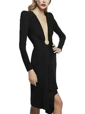 ALESSANDRO LEGORA Plunge-neck Asymmetric Evening Dress With Ring Detail - Black