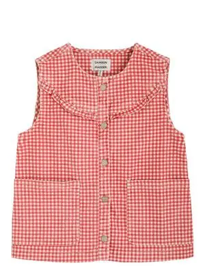 DAMSON MADDER Gingham Stretch-denim Gilet - Red