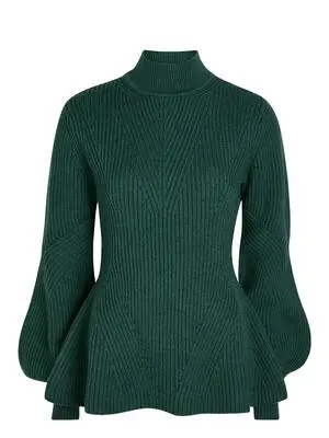 Zimmermann Hypnotic Ribbed Wool Sweater - Green Dark