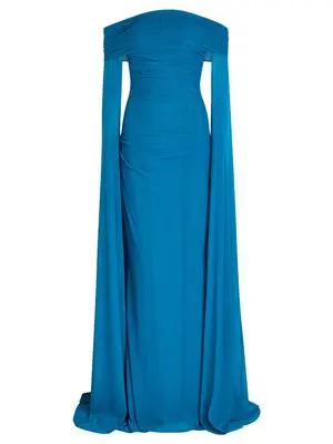 Talbot Runhof Off-the-shoulder Chiffon Gown - Blue