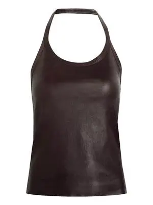Stouls Halterneck Stretch-leather Top - Dark Brown